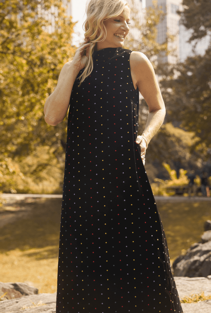 Maxi Mod Dress - Embroidered Dot Black Velvet – BURU