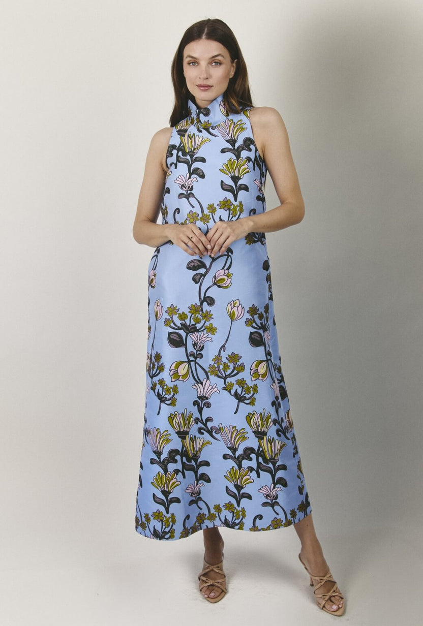 Maxi Mod Dress - Powder Blue Vines – BURU