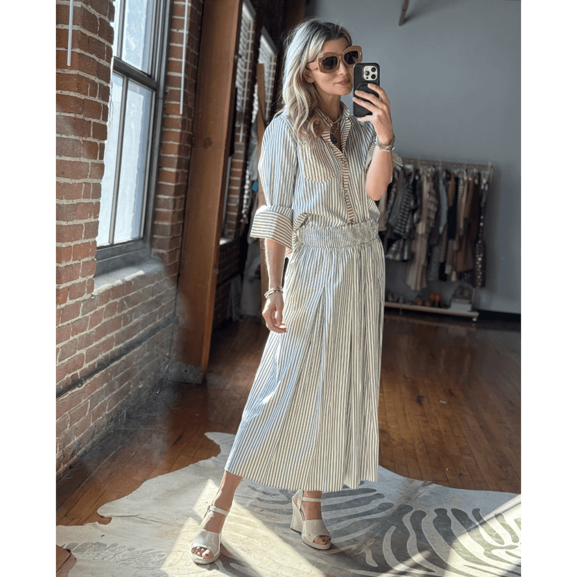 SAMPLE - Mel Button Down Shirt - Deep Sea Stripe – BURU