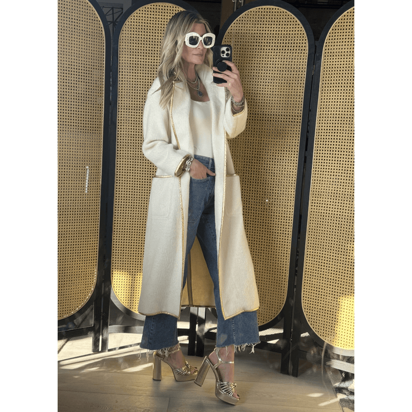 Open Car Coat - Ivory & Gold – BURU