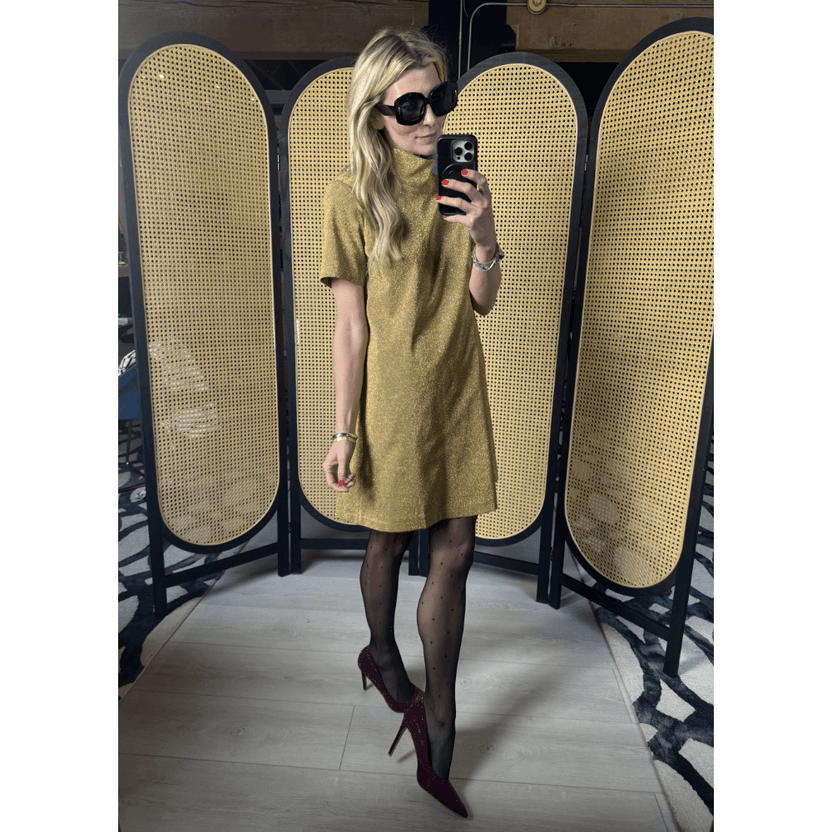 Short Sleeve Mod Dress - Gold Sparkle – BURU